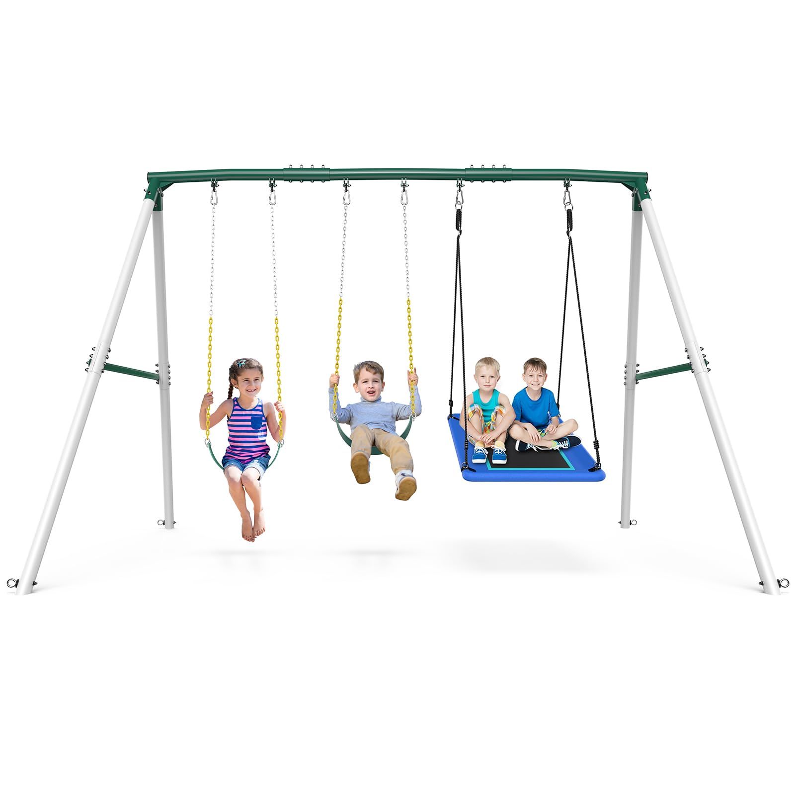 Hapfan 7.3ft Tall Heavy Duty Swing Set, 3 Swings Metal Swing Sets for ...