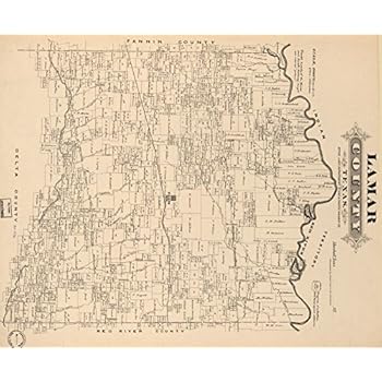 Amazon.com: Vintage 1870 Map of Lamar County, Texas - Shows land ...