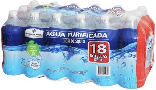 AGUA NATURAL PURIFICADA EMBOTELLADA MEMBERS MARK PAQUETE DE 18 BOTELLAS DE 1 LT C/U OFICINA CASA ...