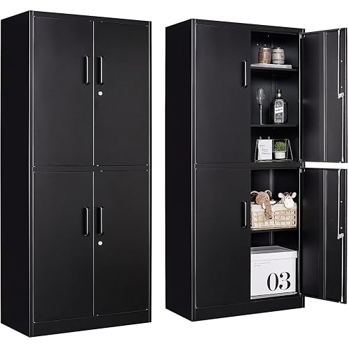 Metal Storage Cabinet with 3 Adjustable Shelves and 4 Doors,71" Garage ...