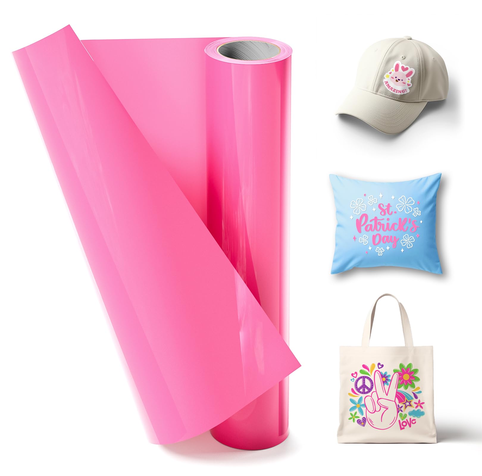 Amavinyl Pink HTV Heat Transfer Vinyl 12" x10Ft, Pink Iron on Vinyl for ...