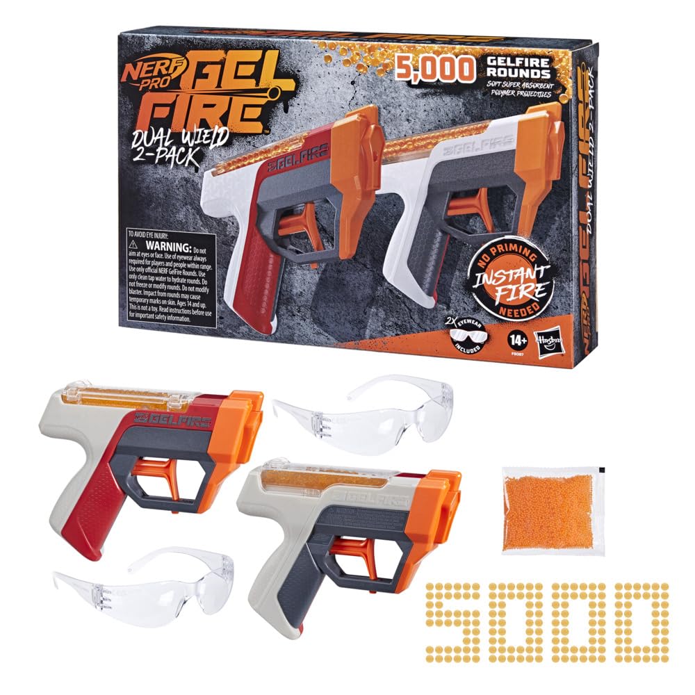 Nerf Pro Gelfire Dual Wield Pack, 2 Blasters, No-Prime Firing, 5000 ...