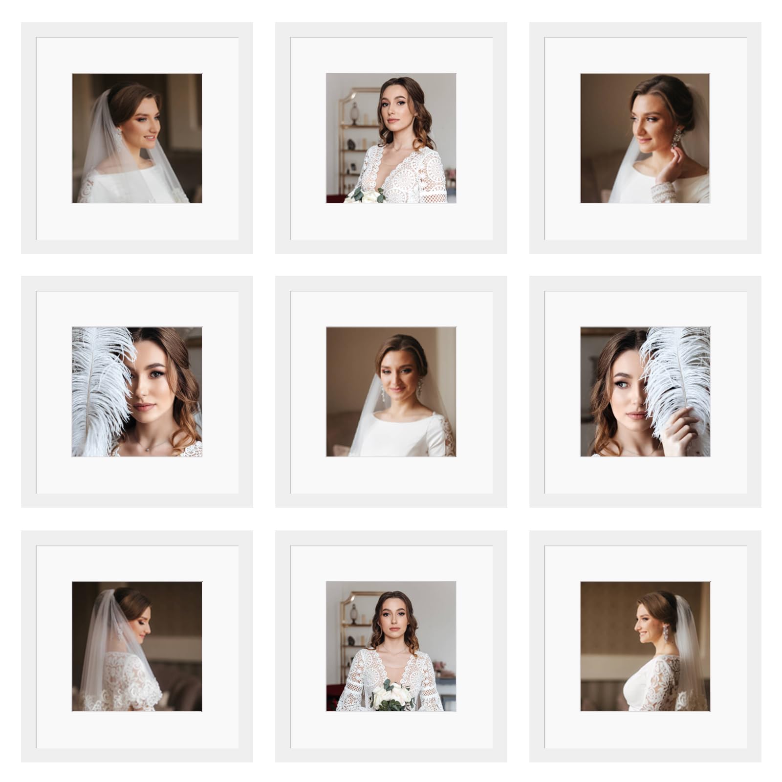 BSRHOME 12x12 Picture Frame Set of 9, Display Pictures 8x8 with Mat or ...