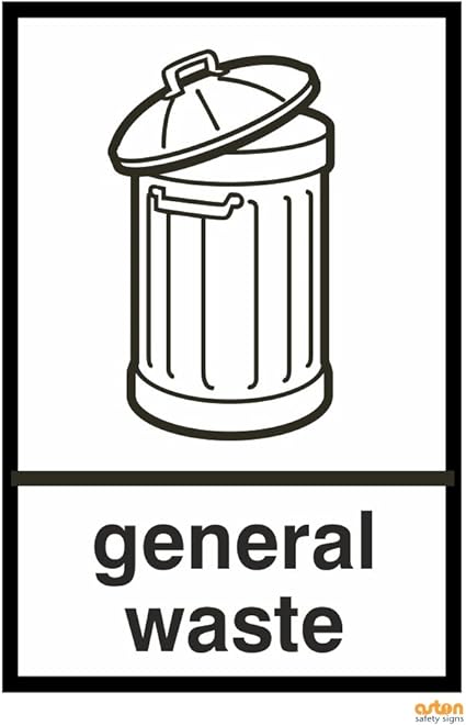 Pack of 5 General Waste Recycling Bin Signs. 100mm x 150mm Self ...