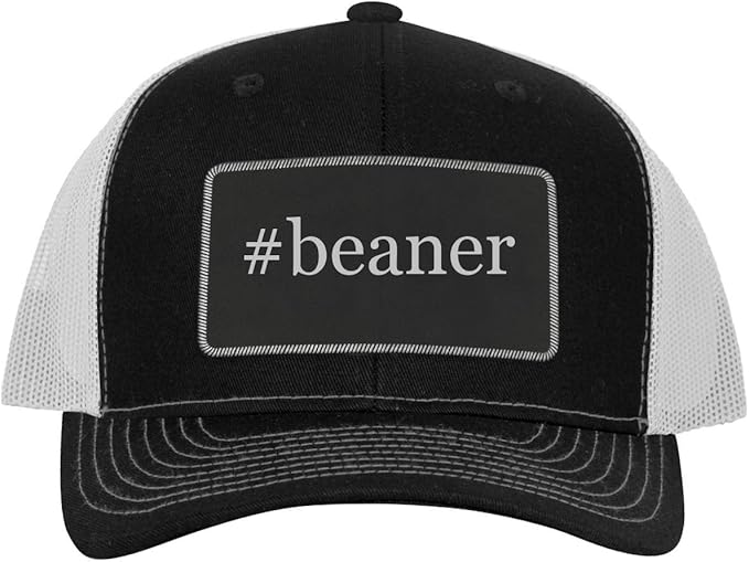 #beaner - Leather Hashtag Black Patch Engraved Trucker Hat, Black-White ...