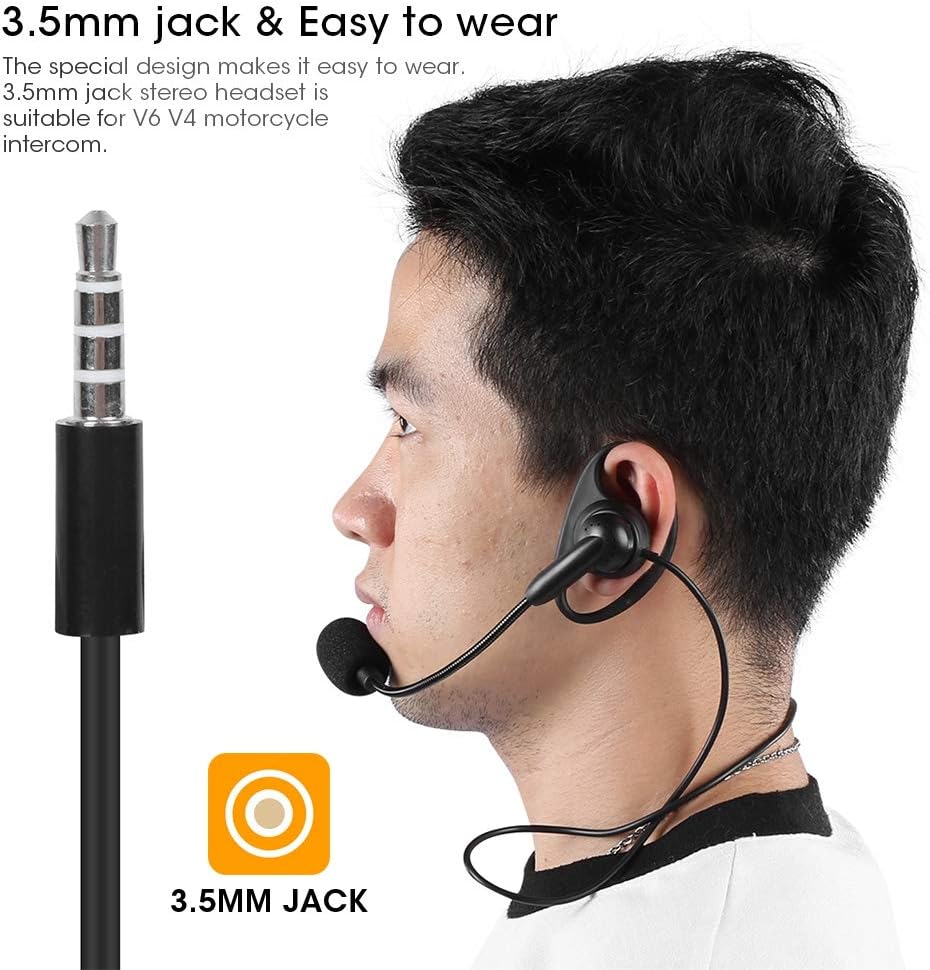 Hopcd Motorcycle Intercom Headset, 3.5mm Ear Hook Two-way Radio ...