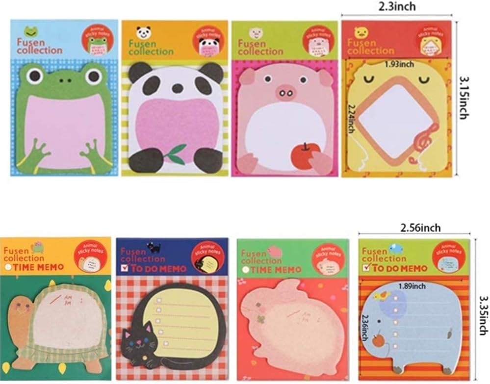 16Pcs Cartoon Sticky Notes Self Sticky Notes Cute Animals Shaped Sticky ...