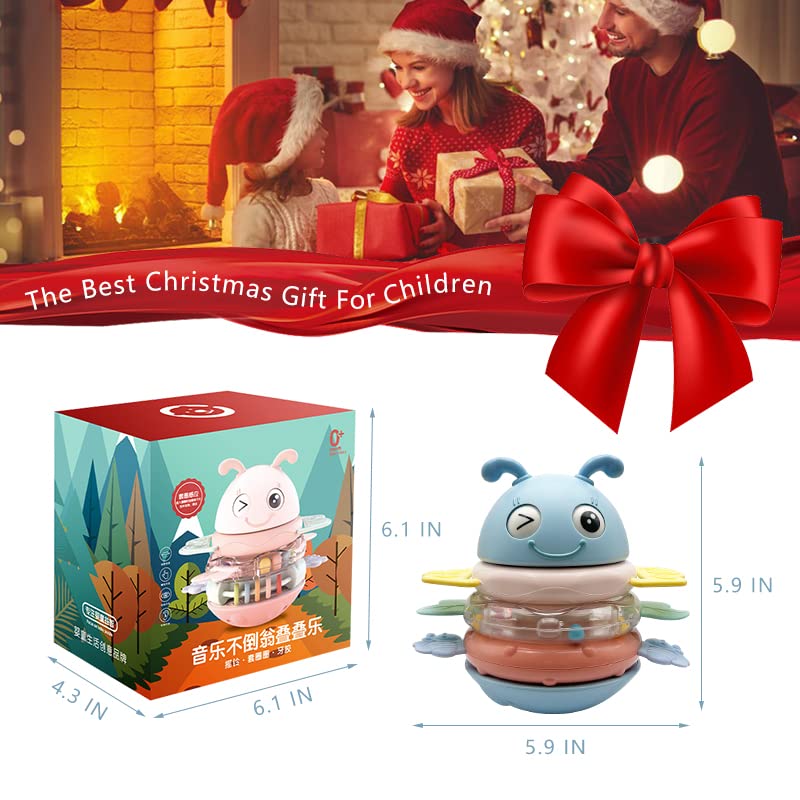 Boymorna Stacking Rings Musical Wobble Tummy Time Toys, Roly Poly Baby ...