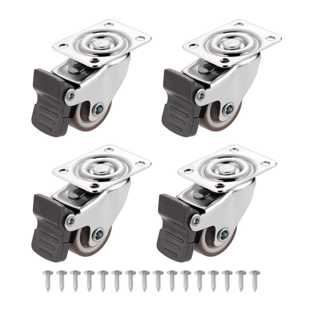 NERILEE 1 Inch Small Caster Wheels Rubber Caster with Brake – 360 ...