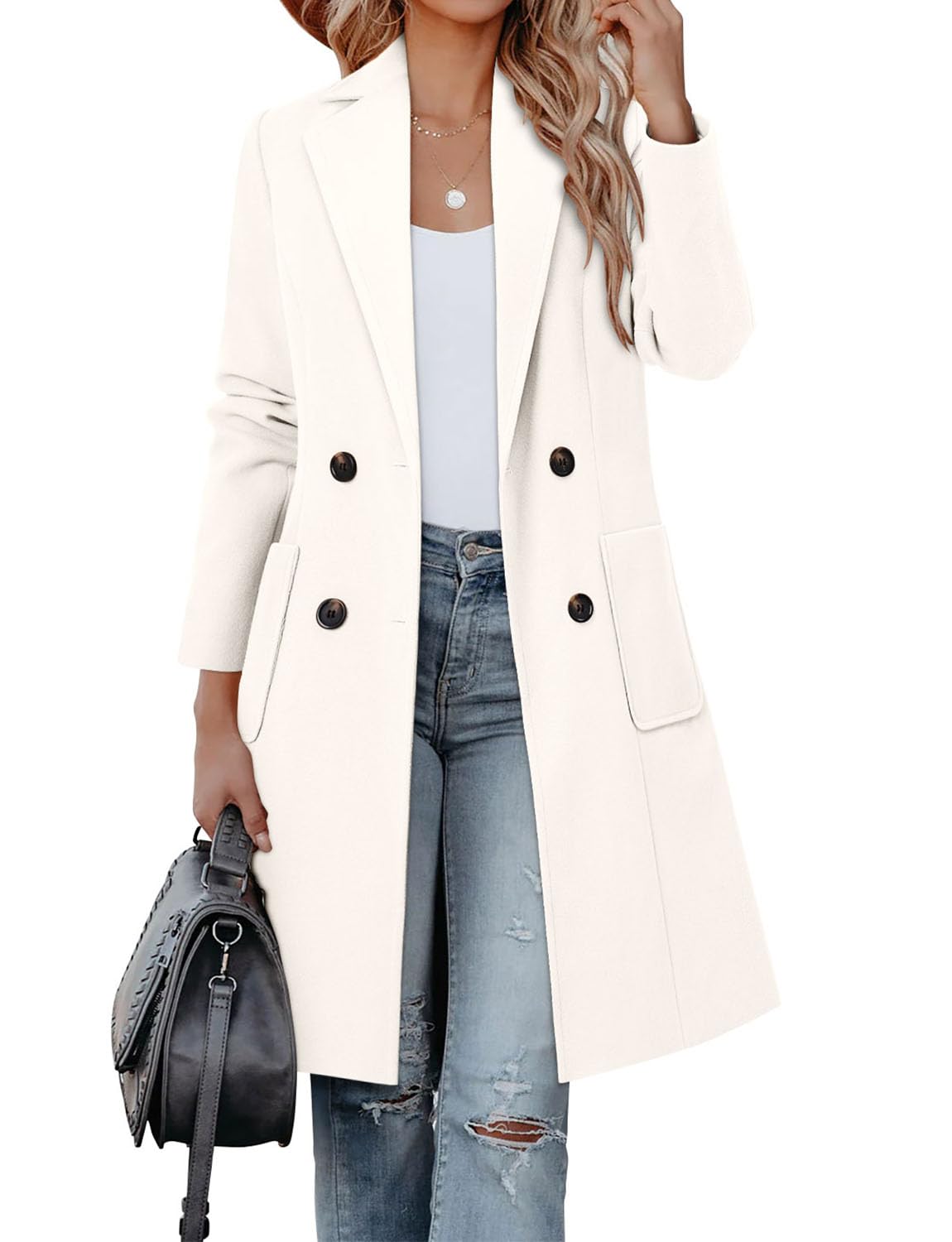 CHICZONE Womens Notch Lapel Double Breasted Wool Pea Coat Long Jackets ...