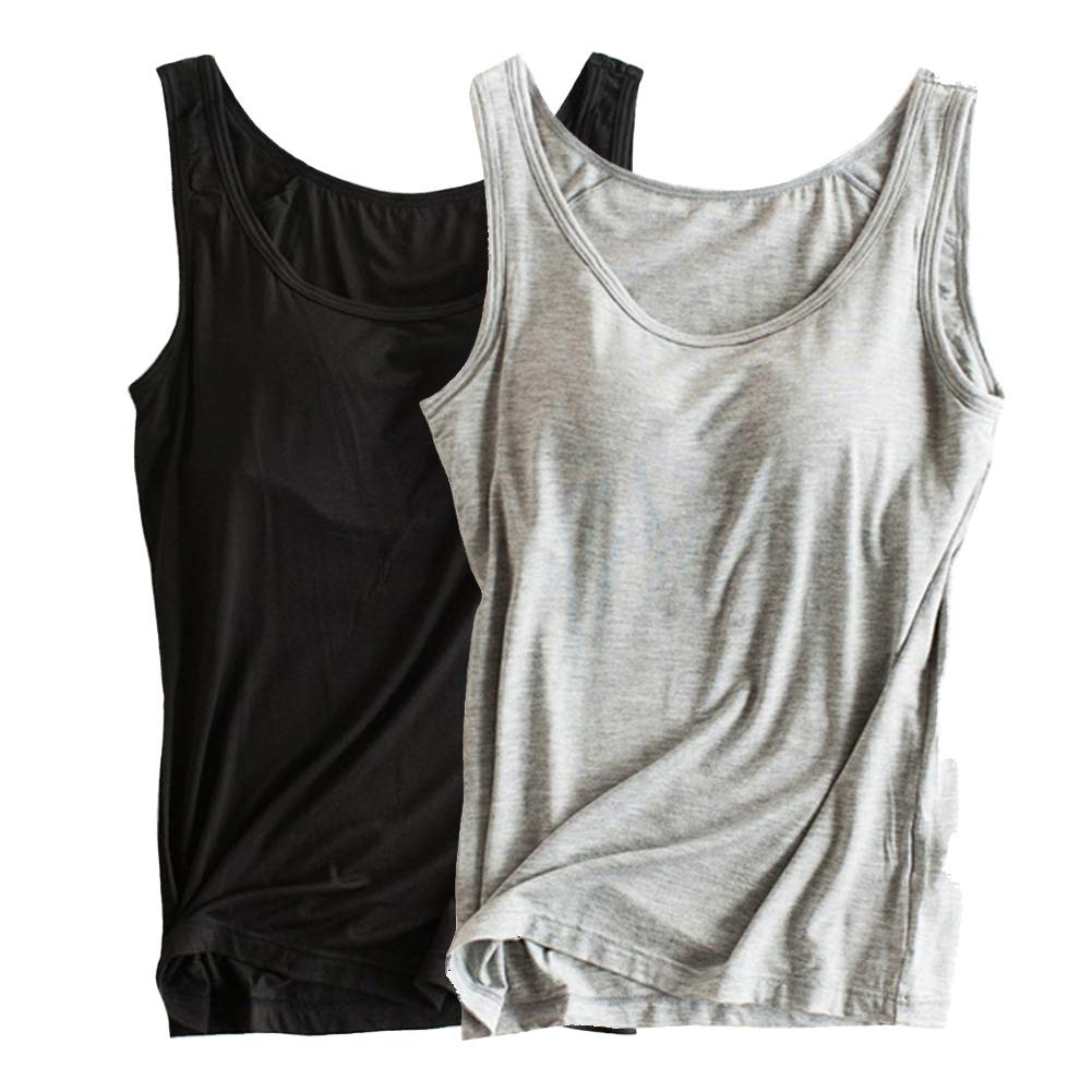 Womens Modal Built-in Bra Padded Camisole Yoga Tanks Tops TK Black Grey ...