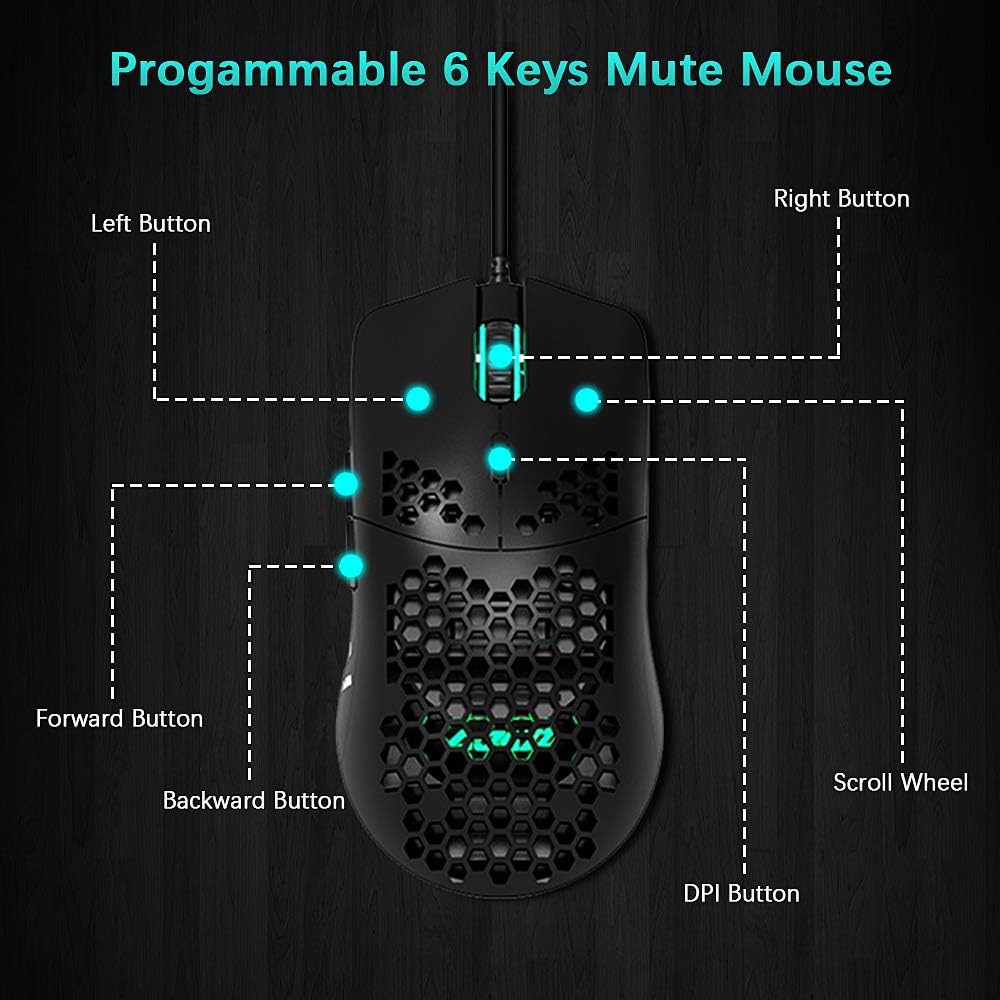 AJ390 Wired Gaming Mouse with 16000 DPI Pixart 3338 Optical Sensor, 69g ...