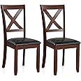 Amazon.com - Giantex Wood Dining Chairs Set of 2, Faux Leather Upholstered Dining Chairs with ...