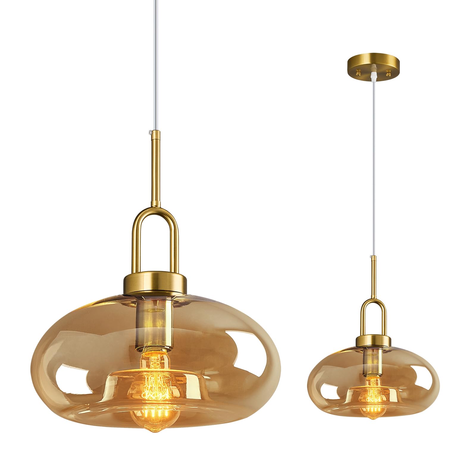 LBSQJ Cognac Glass Pendant Lights Kitchen Island Gold Pendant Light ...