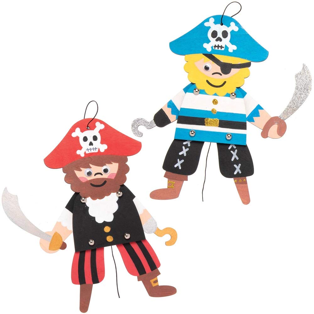 Baker Ross AT669 Pirate Wooden Puppet Kits – Pack of 4, Blank Wood ...