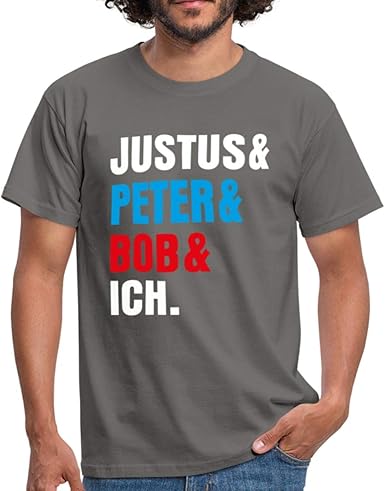 Die DREI Fragezeichen Justus & Peter & Bob & Ich Männer T-Shirt: Amazon ...