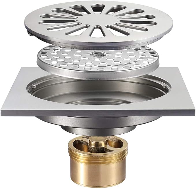 Drenaje del piso de latón del baño Baño cuadrado clásico Forma de la ...