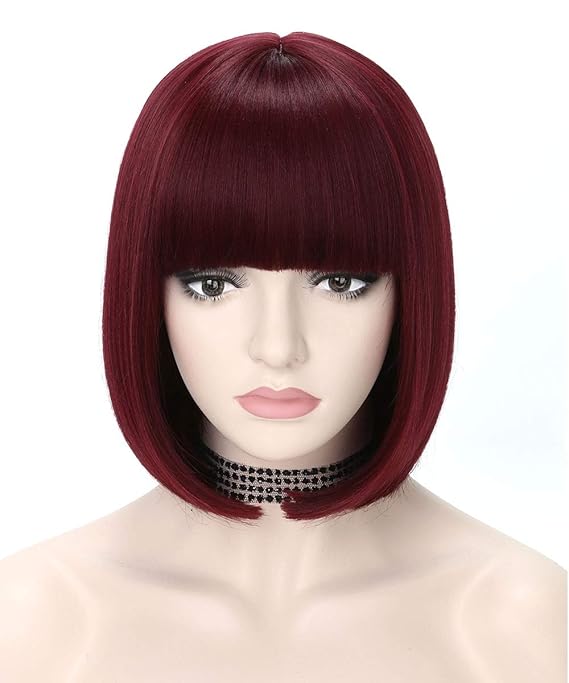 Amazon.com : COSYCODE Short Burgundy Wig 12 inch Bob Wig for Women ...