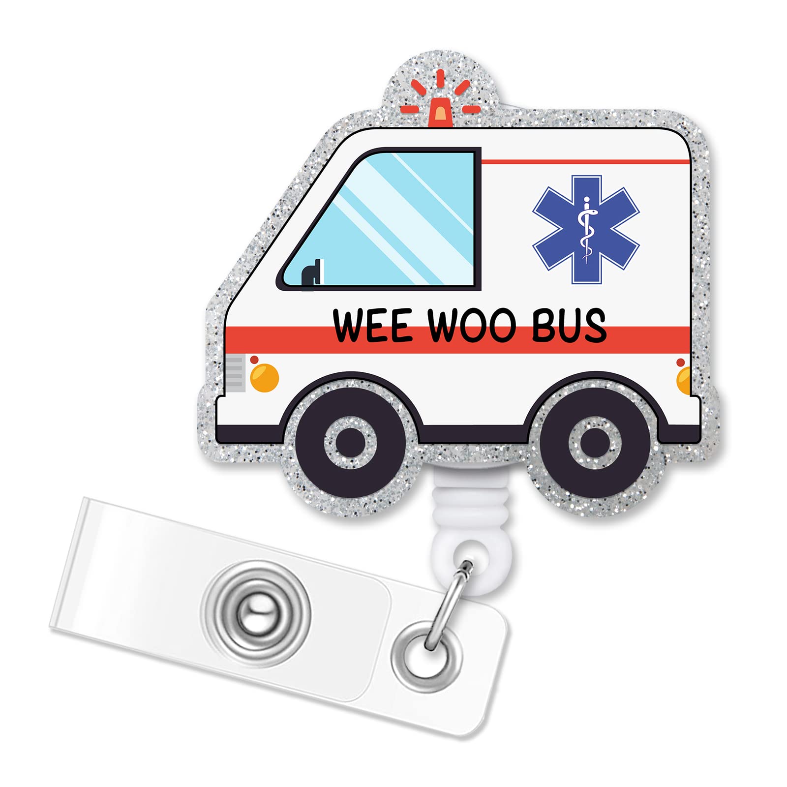 ERHACHAIJIA Wee Woo Bus Retractable Silver Glitter Badge Reel with Clip ...