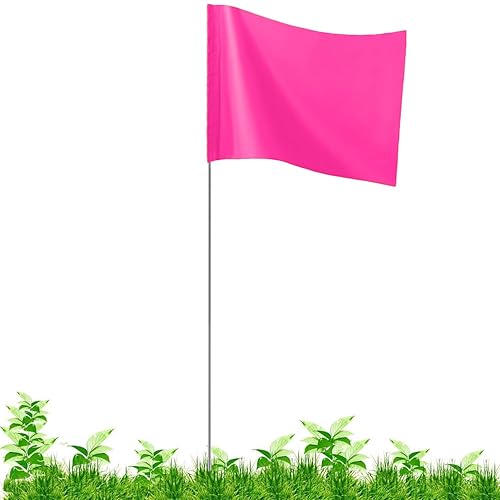 Pink Marker Flags, 100 Pack Construction Marking Flags,4x5x16 Inch, Yard Flags Marker, Lawn ...