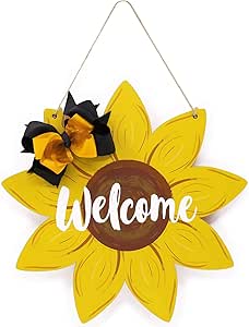 Amazon.com: Sunflower Welcome Wood Door Hanger 12 Inch Large Wooden ...