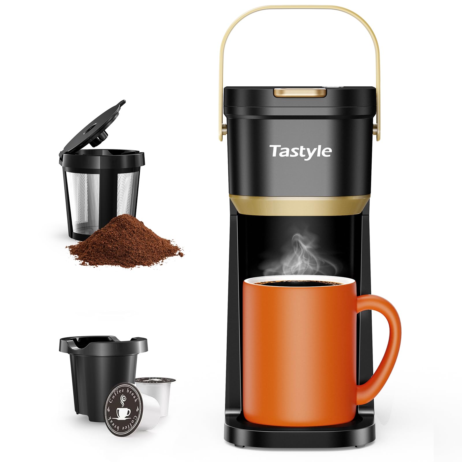 Tastyle Single Serve One Cup Coffee Maker, for K Cups and Grounds, Mini ...