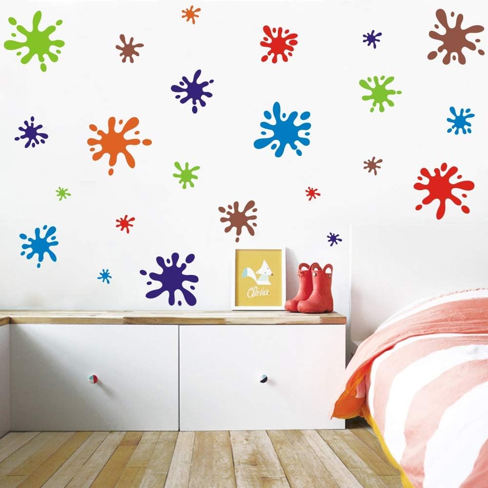Multicolor Paint Wall Decal (112pcs), Splatter and Splotches Wall ...