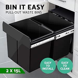 2X15L Pull Out Kitchen Waste Bin with Double Dual Sliding Design Easy ...