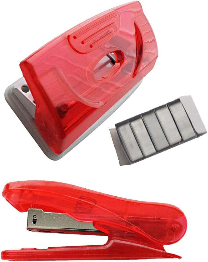 Transparent Scarlet Red Hole Punch & Stapler Set with Box of Staples ...