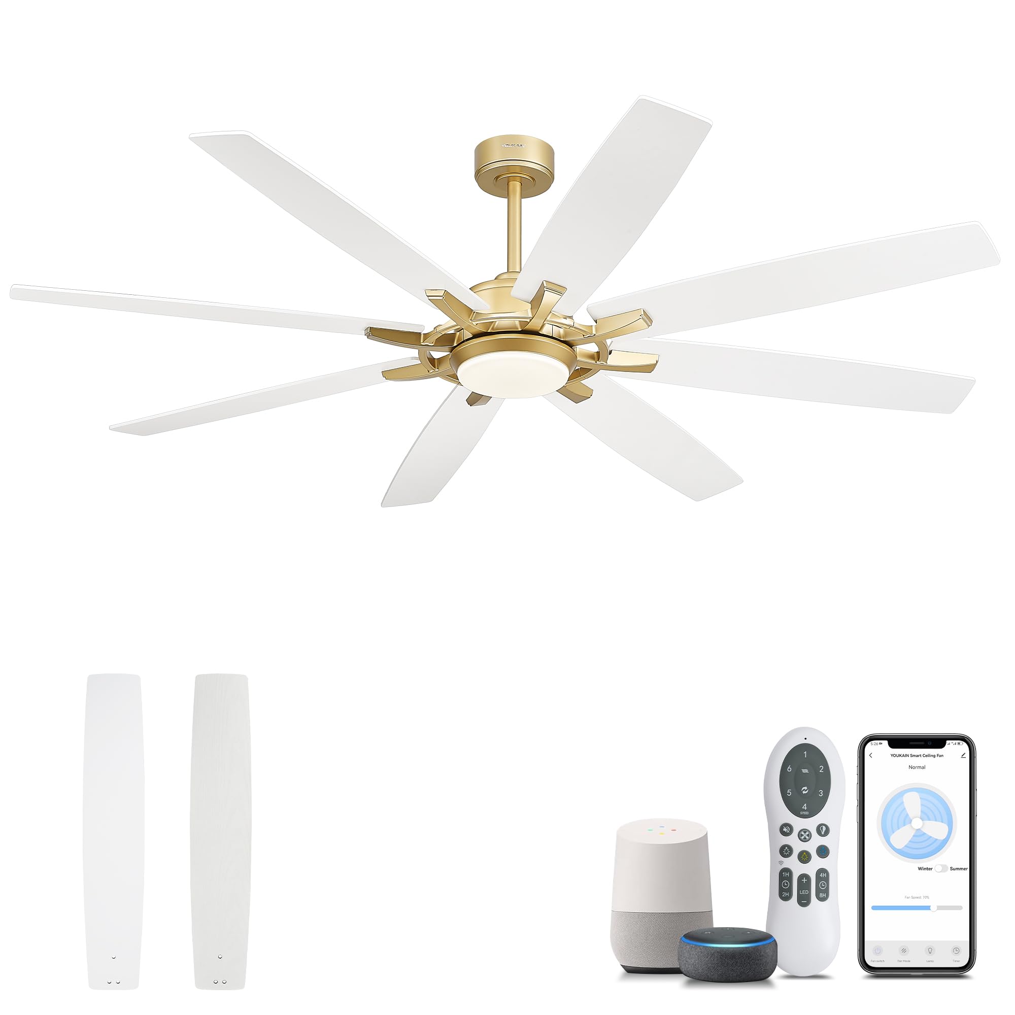 YOUKAIN 70inch Large Ceiling Fans with Lights and Remote, Indoor ...
