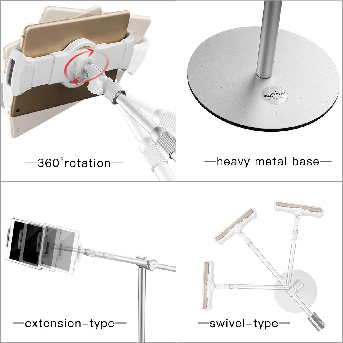 Suptek Aluminum Tablet Floor Stand 360° Flexible Height Adjustable Cell ...