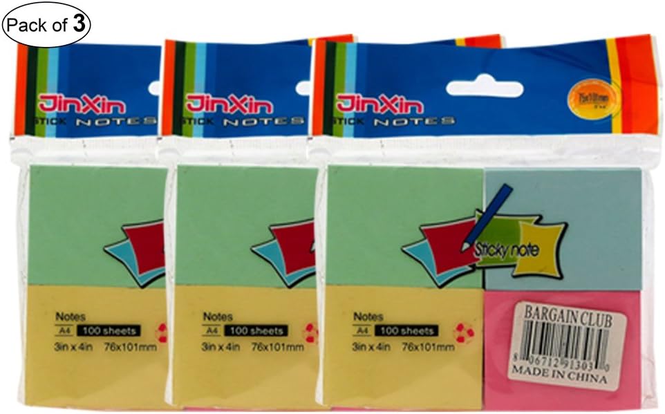 Amazon.com : Sticky Notes (100 Sheets 76×101 Mm) (Pack of 3) : Office ...