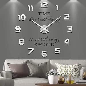 Amazon.com: Vangold Frameless DIY Wall Clock 3D Mirror Wall Clock Large Mute Wall Stickers for ...