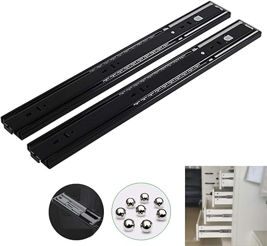 1 Pair Metal Drawer Slides with Brackets, 3-Section Full Extension ...