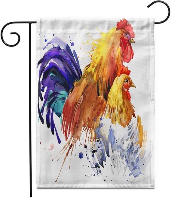 hongwei 12.5 'x 18' Bandera de jardín Lindo Gallo y gallina Acuarela ...
