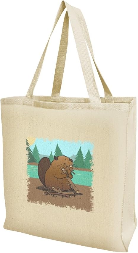 Amazon.com: Beaver Chomping Wood Grocery Travel Reusable Tote Bag ...
