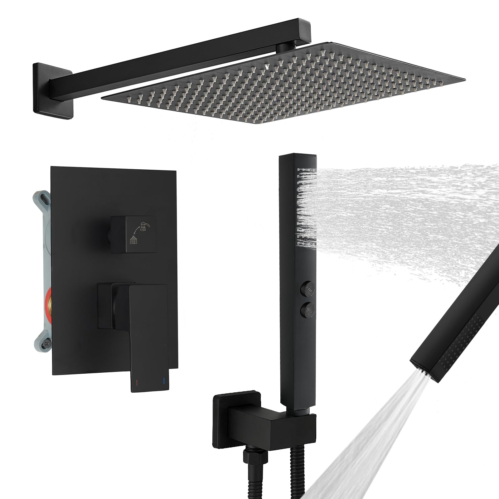 RUMOSE Matte Black Rainfall Shower System Fixture 12 Inch High Pressure ...