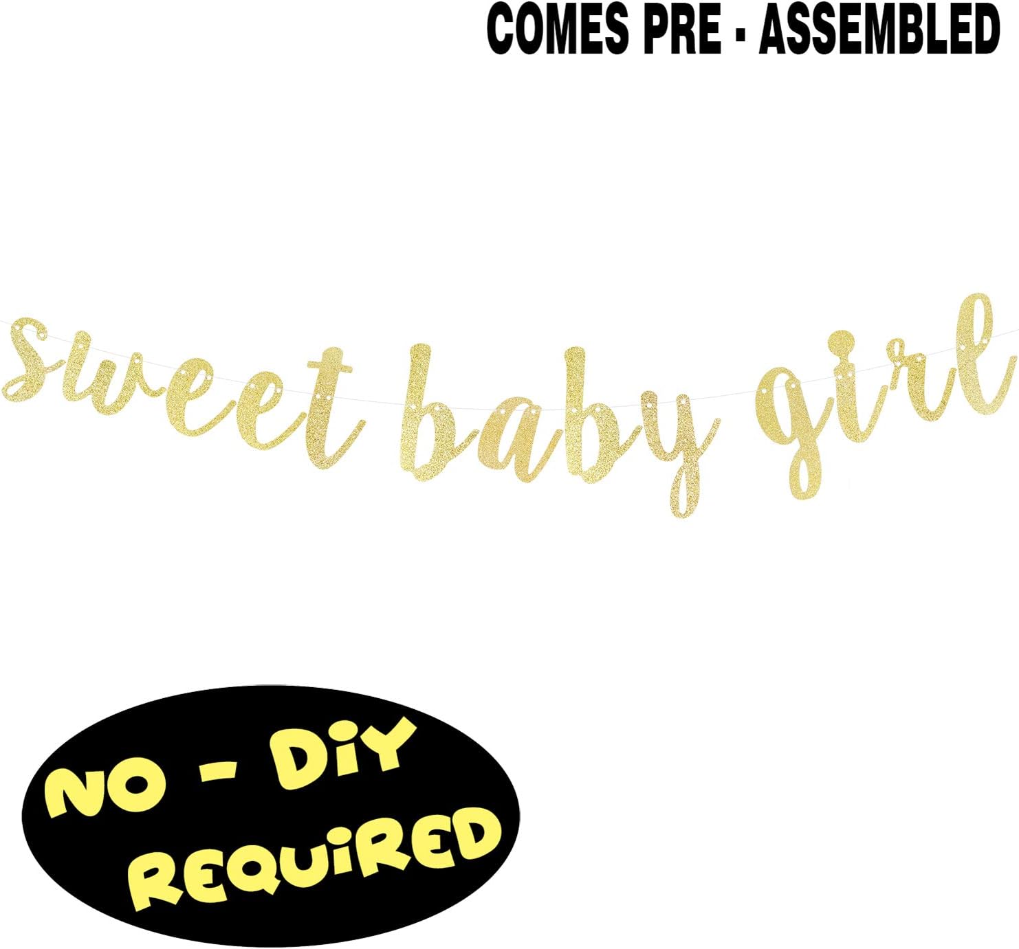 Amazon.com: Sweet Baby Girl Gold Glitter Cursive Script Bunting Banner ...