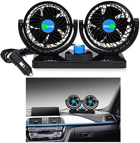 KaberTrade 12V Car Cooling Fan 360 Degree Rotation 2 Speed Dual Head ...