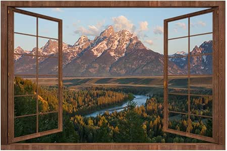 Amazon.com: DNVEN 28 inches x 20 inches 3D Fake Wood Window Mountain ...