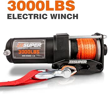 Amazon.com: ZESUPER 3000 lb 12V DC Electric Winch 50 ft Synthetic Rope ...