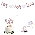 Amazon.com: Tea for Two Rose Gold Glitter Banner Sign Garland With ...