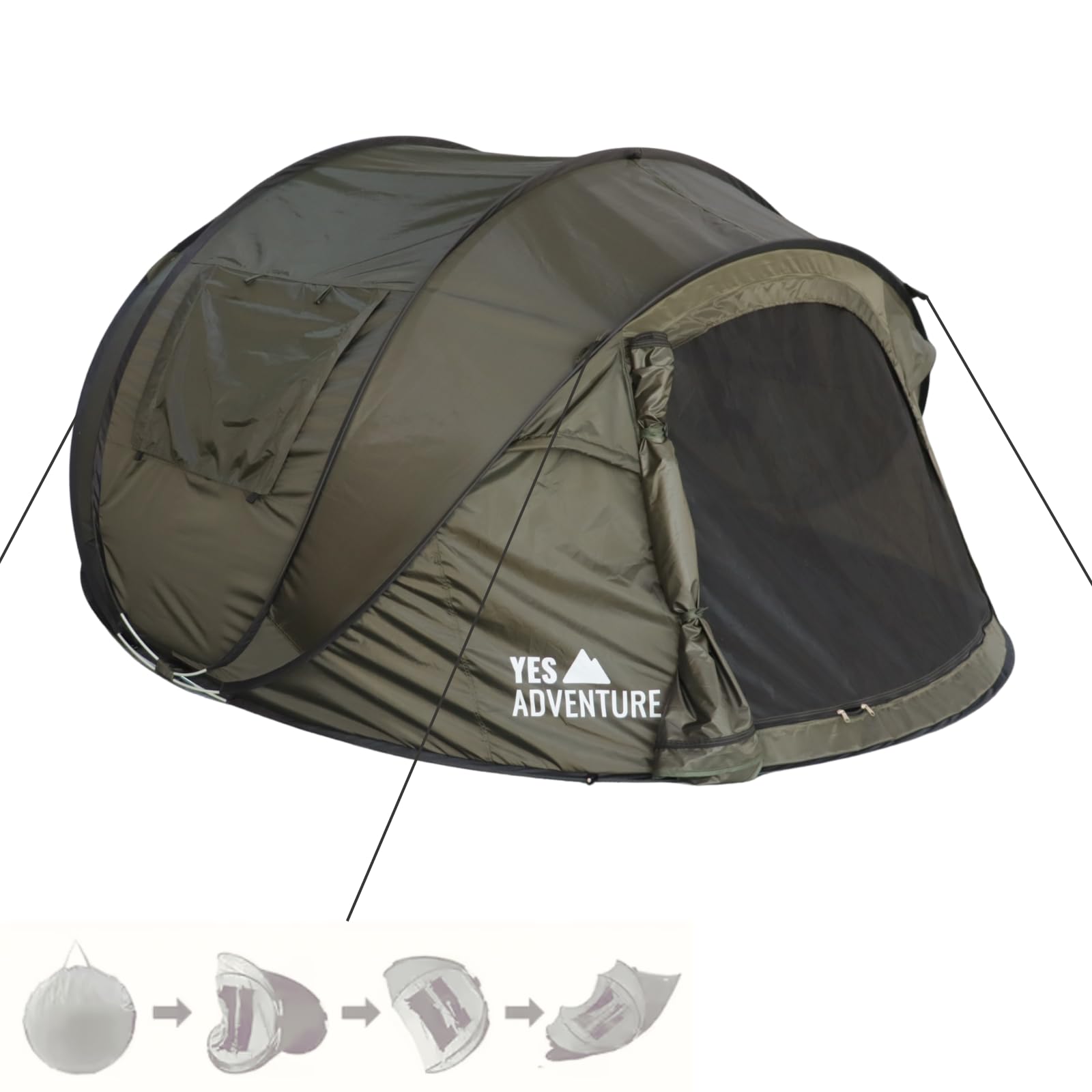 Easy Setup Camping Tent: 3-4 Person Large Pop-up Instant Family Tent ...
