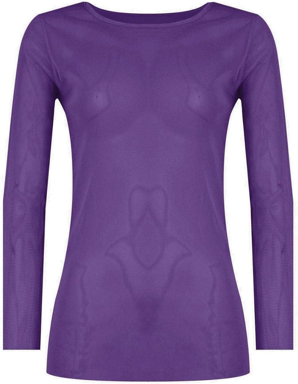 MA ONLINE Womens Long Sleeve Sheer Mesh T Shirt Ladies Round Neck See ...