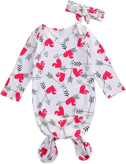 Newborn Baby Sleeping Gown Floral Knotted Cotton Sleepwear Unisex Long ...