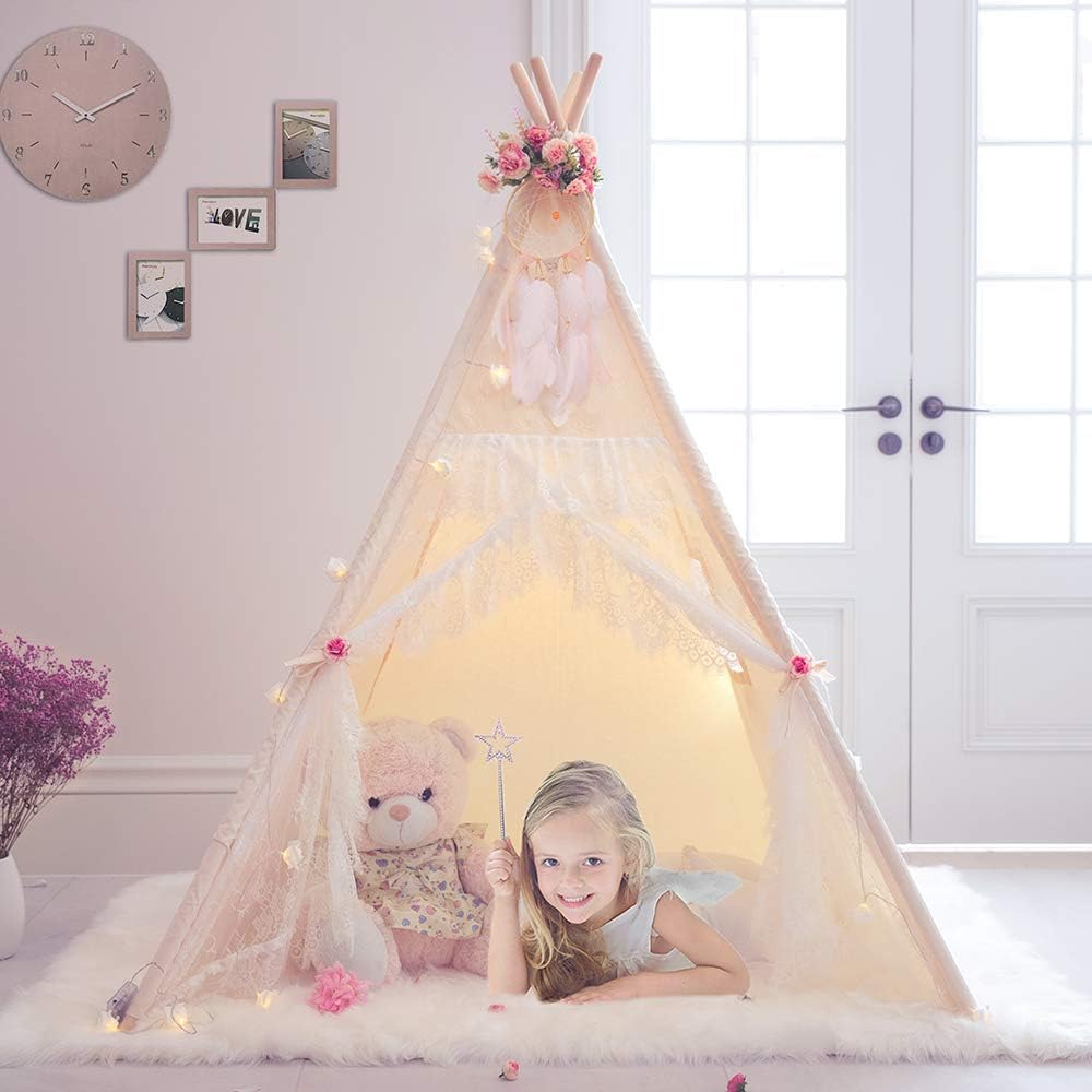 TreeBud Lace Teepee Tent for Girls Tipi Tent Ivory Canvas Classic Play ...