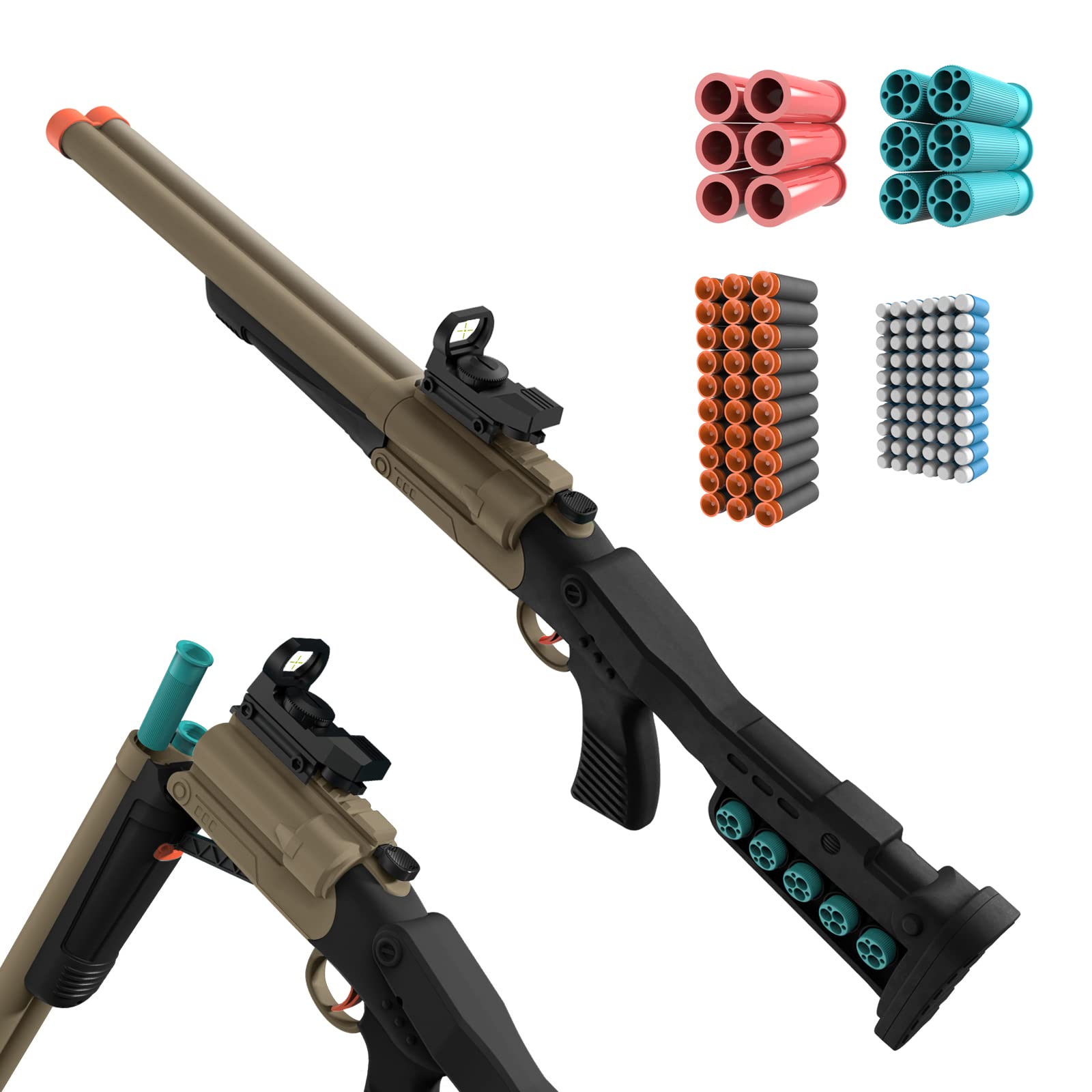 Double Barrel Shotgun Toy with Ejecting Shells and 90 Soft Bullet Darts ...