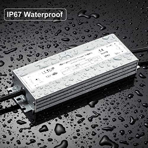 LLTOP LED Driver 60 Watts Waterproof IP67 Power Supply AC100-264V to 12V DC 5A Low Voltage ...