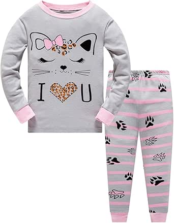 Amazon.com: Little Girls Cute Cat Pajamas Set Children Christmas PJs ...