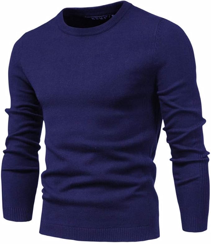 Otoño Color sólido Azul Marino Casual Suéter de algodón sólido Jerseys ...